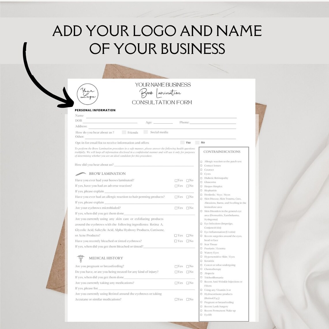 Editable Brow Lamination Template Bundle, Brow Lamination Care Cards ...