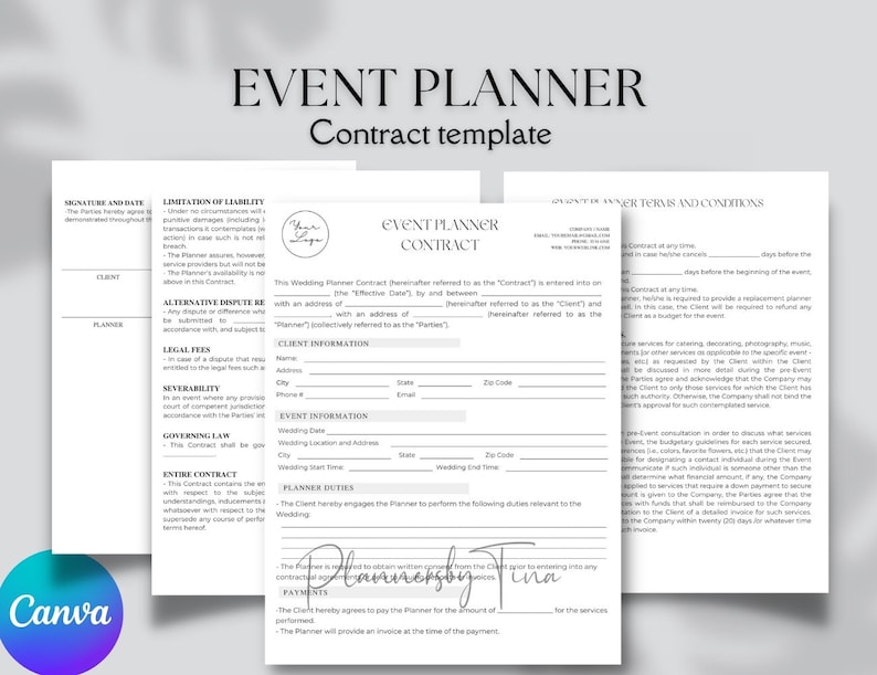 Editable and Printable Event Planner Contract Template, Event Planner ...