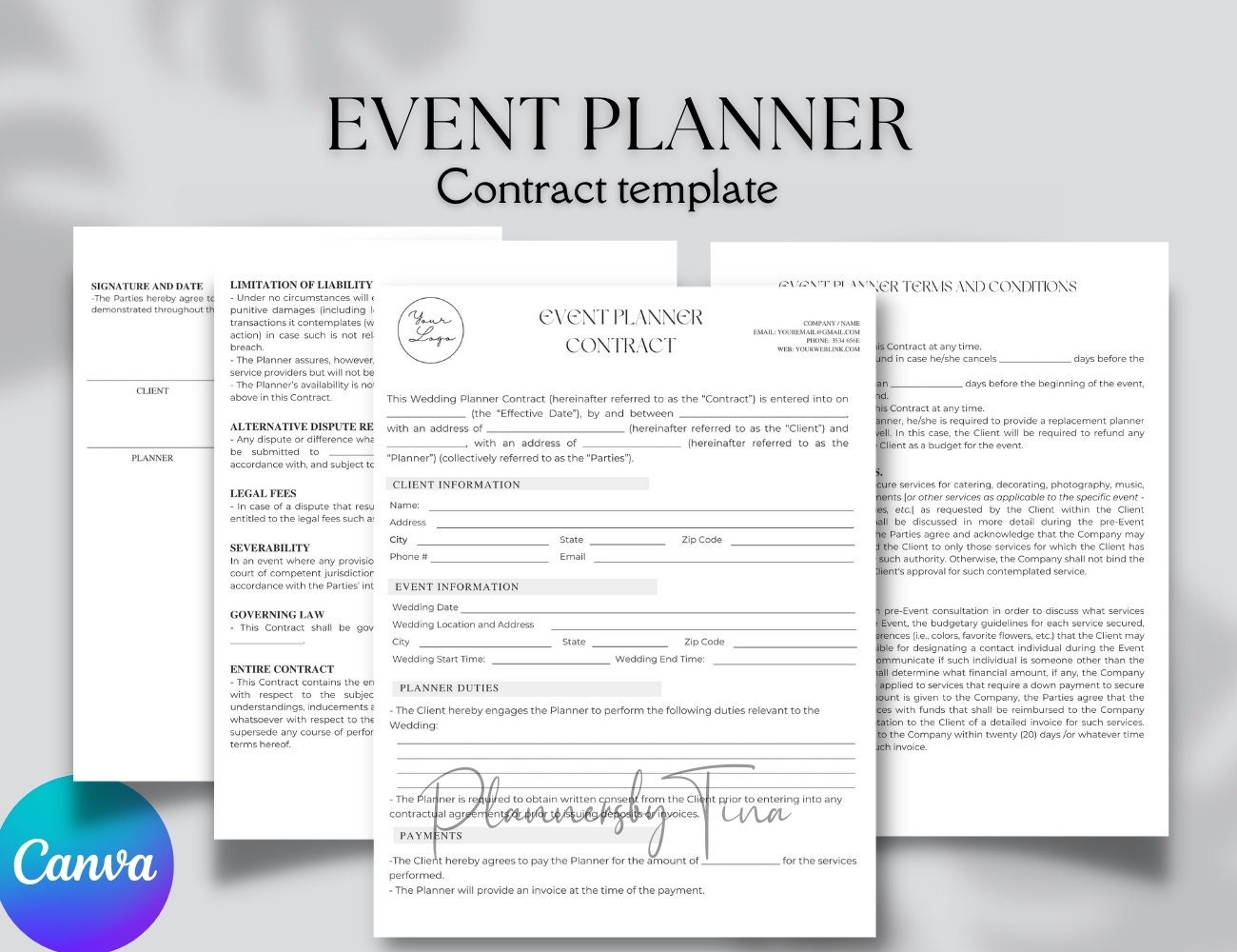 Editable and Printable Event Planner Contract Template, Event Planner ...