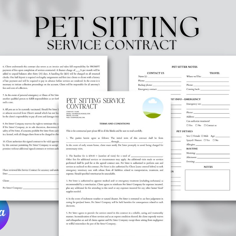 Pet Sitting Forms - Etsy