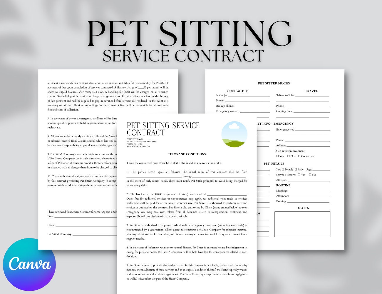 Editable and Printable Pet Sitting Contract Form Template, Pet Sitting ...
