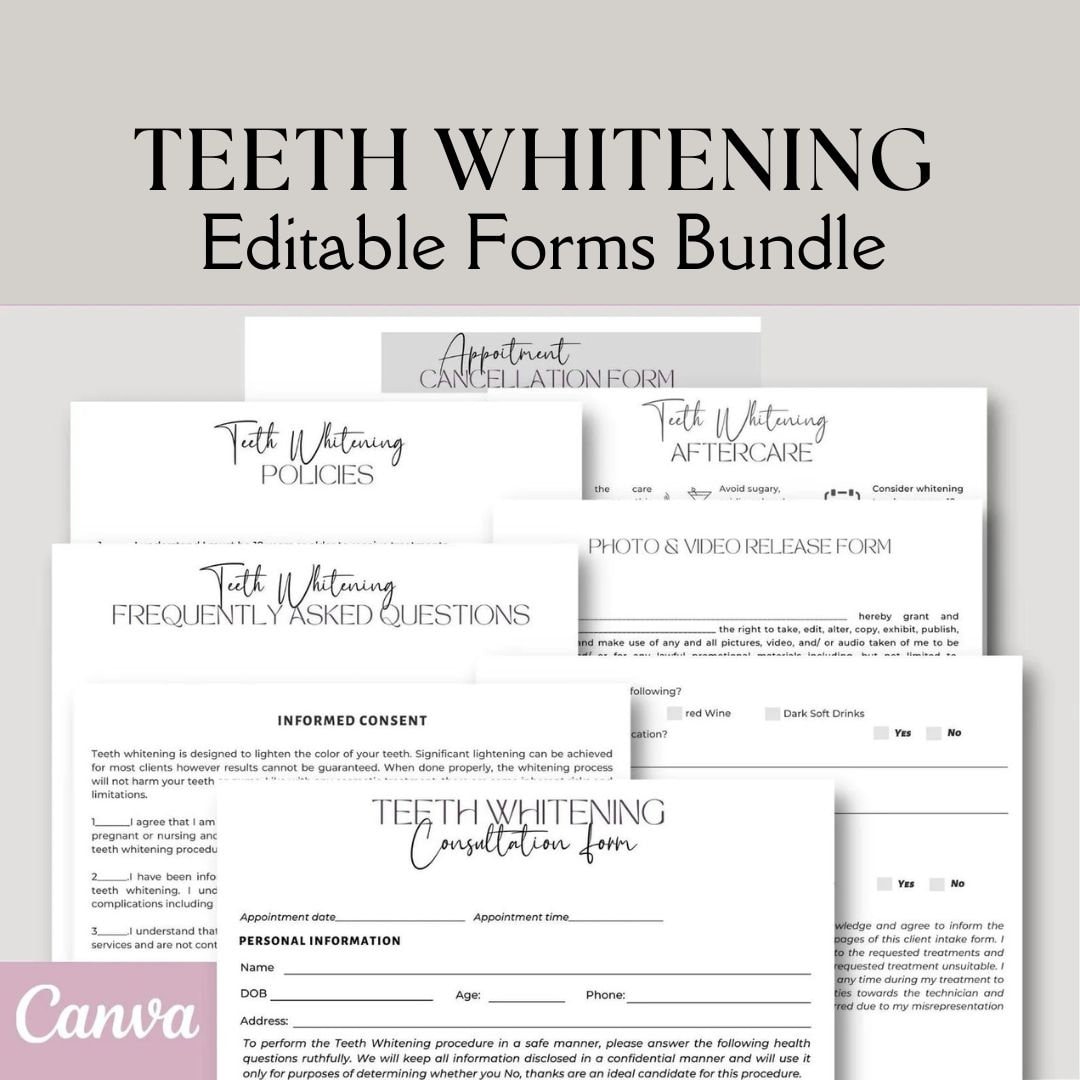 Editable and Printable Teeth Whitening Form Business Template, Teeth ...