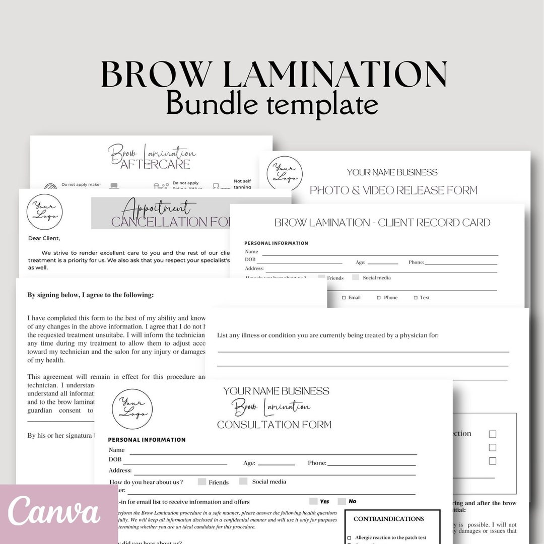 Editable Brow Lamination Template Bundle, Brow Lamination Care Cards ...