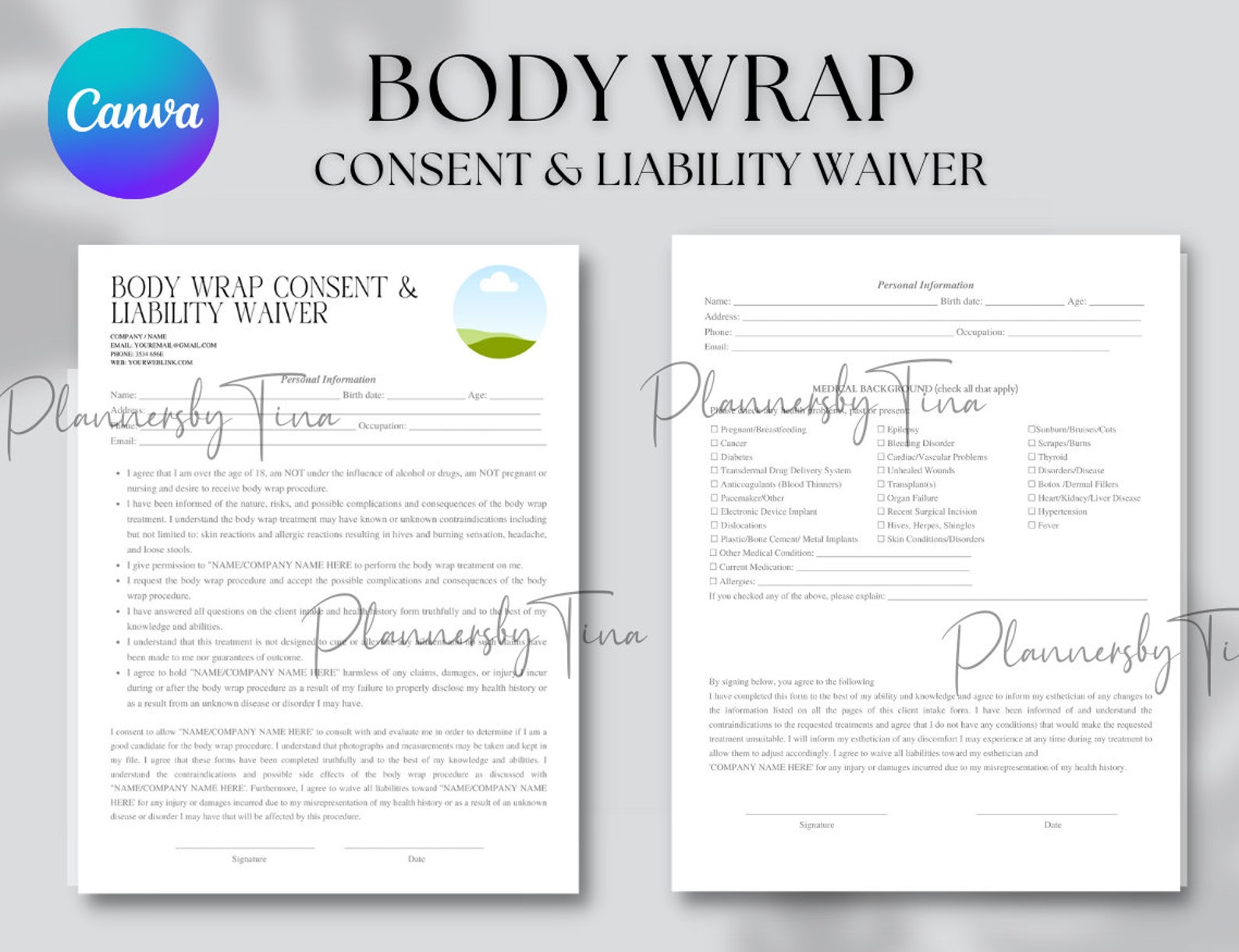 Editable and Printable Body Wrap Consent and Liability Form, Body Wrap ...