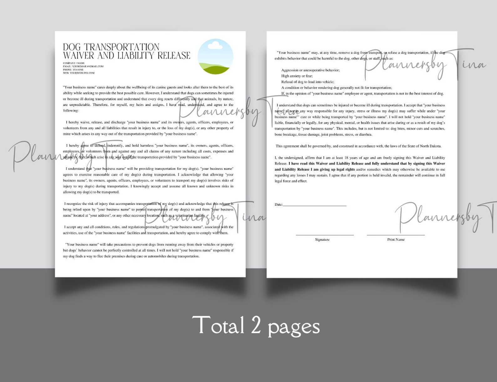 Editable and Printable Dog Transportation Waiver and Liability Release ...