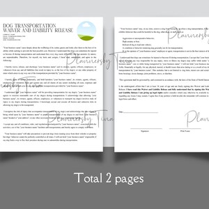 Editable and Printable Dog Transportation Waiver and Liability Release ...