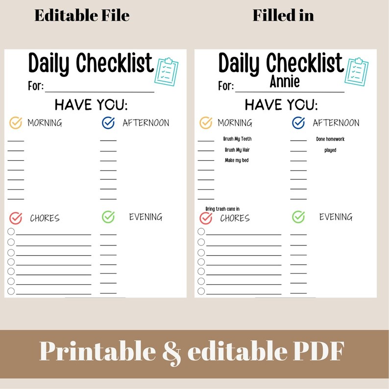 Editable Daily Routine, Printable Daily Responsibility Chart, Kid Check ...