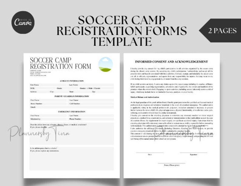 Editable and Printable Soccer Camp Registration Form Template, Soccer ...