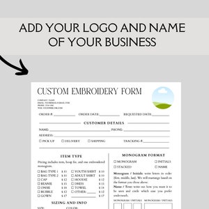 Editable and Printable Embroidery Order Form Template, Custom ...