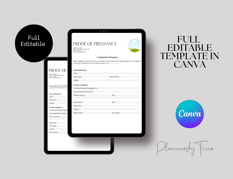 Editable and Printable Proof of Pregnancy Form Template, Pregnancy ...
