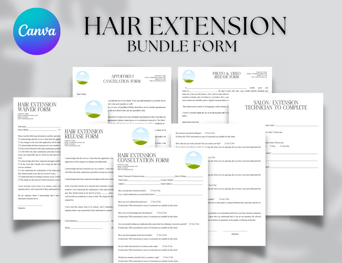 Editable Hair Extensions Business Bundle Forms Template, Hair ...