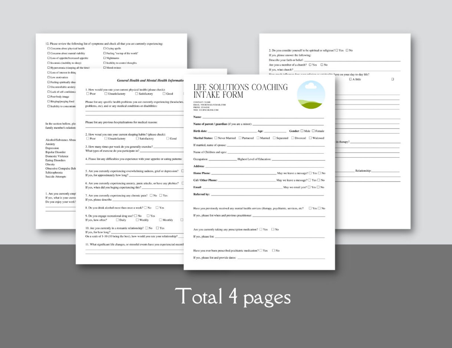 Editable and Printable Life Solutions Coaching Client Intake Form ...