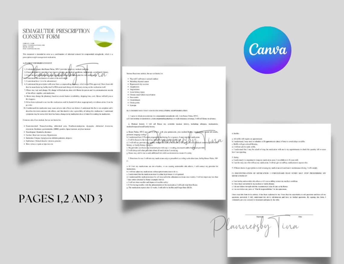 Editable Semaglutide Prescription Consent Form Template, Weight Loss ...