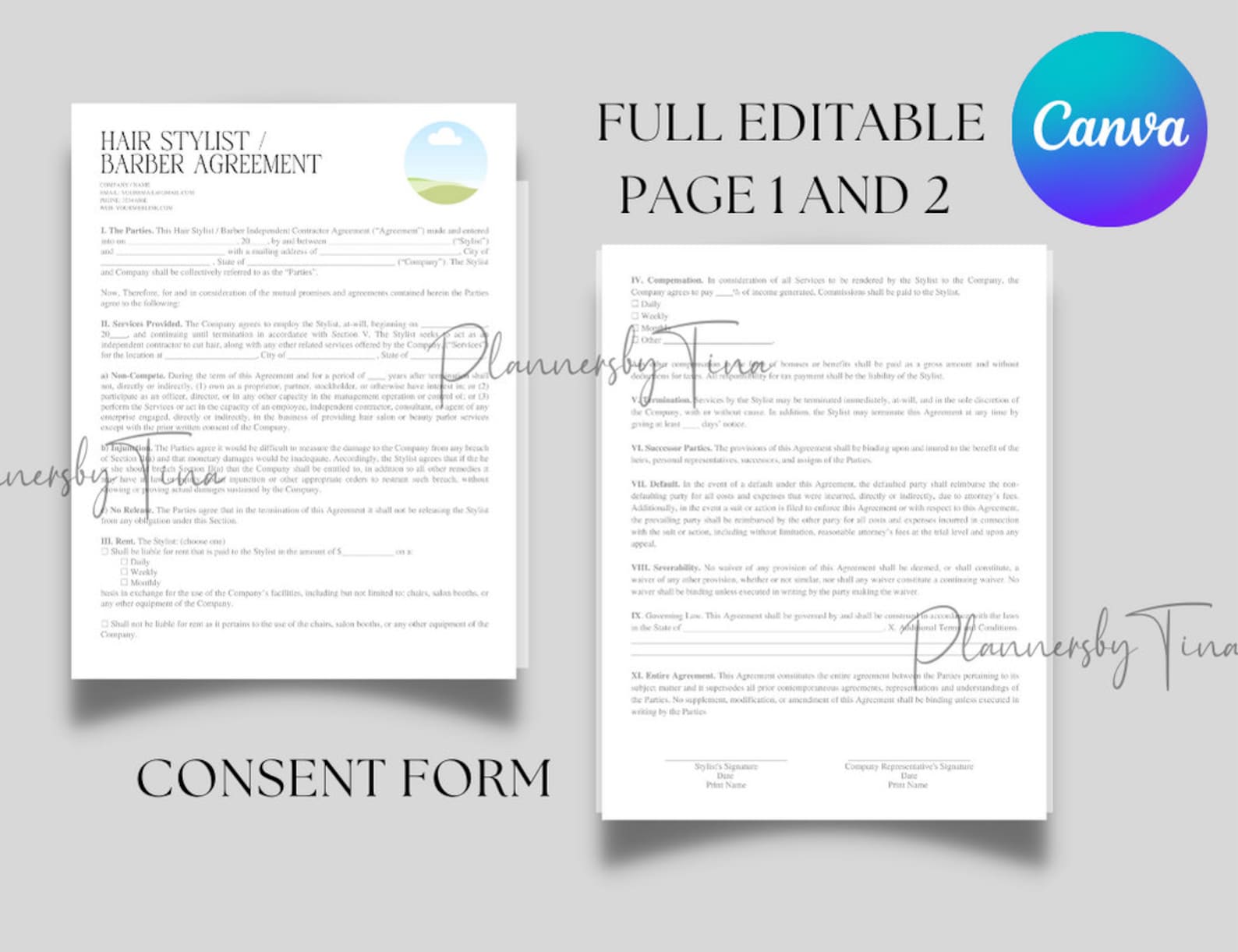 Editable and Printable Hair Stylist Barber Contract Template, Barber ...