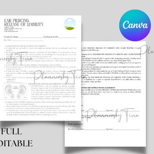 Editable and Printable Ear Piercing Release of Liability Form, Piercing ...