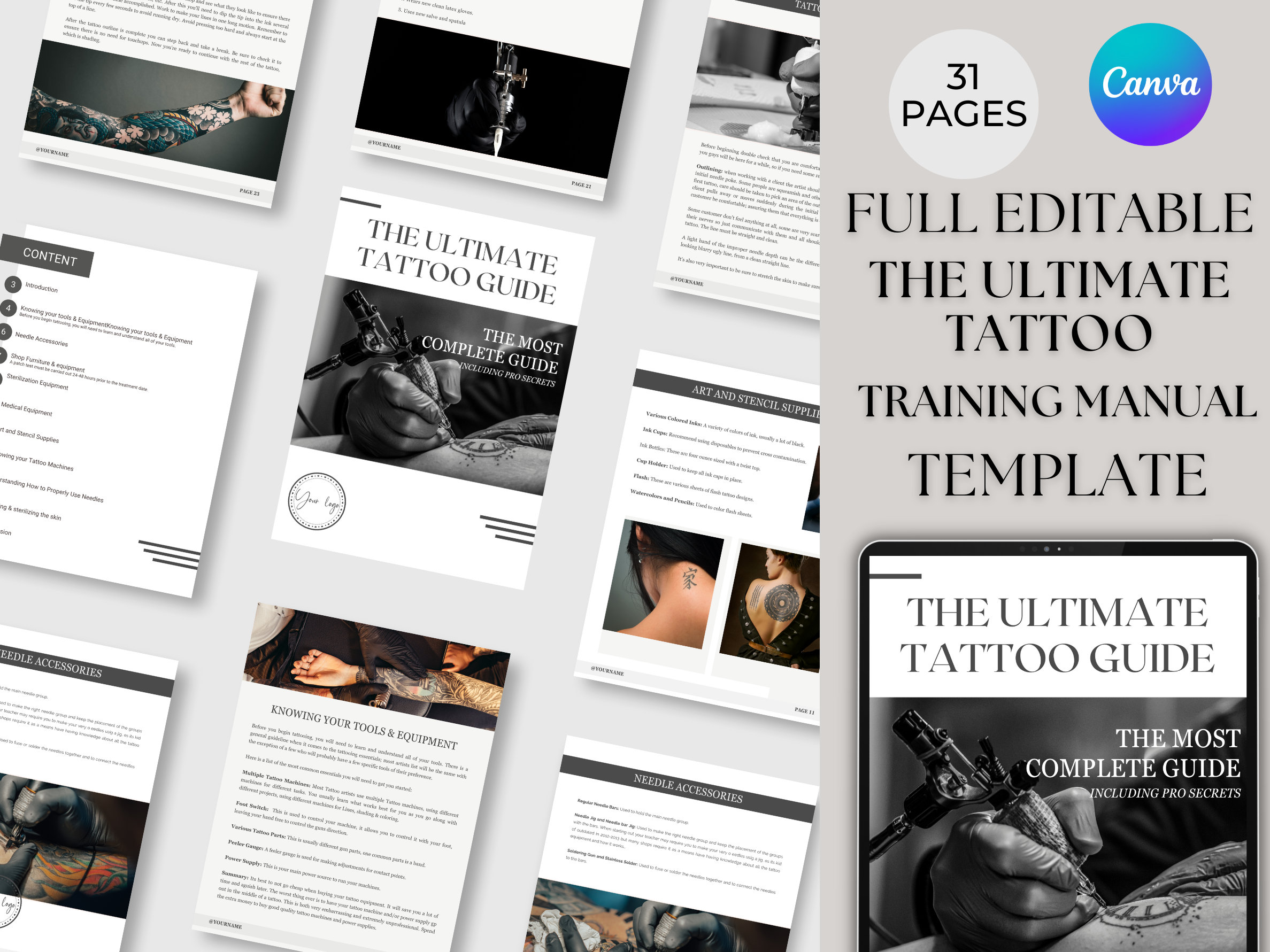Editable and Printable Elegant Tattoo Guide Training Manual Instant ...