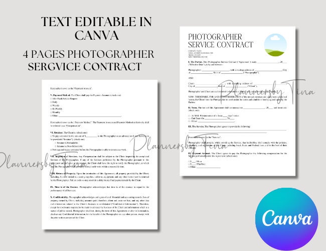 Editable Photography Service Contract Template, Photographer Service ...