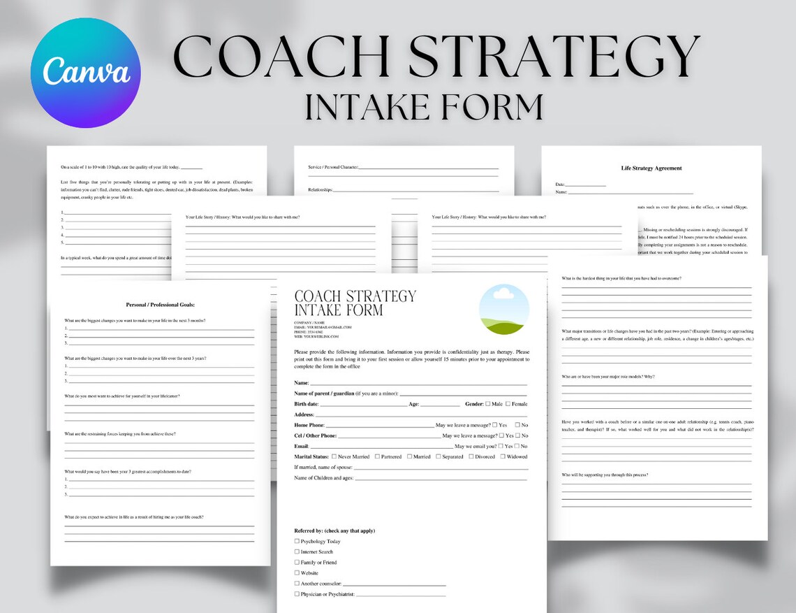 Editable and Printable Coach Strategy Client Intake Form Template ...