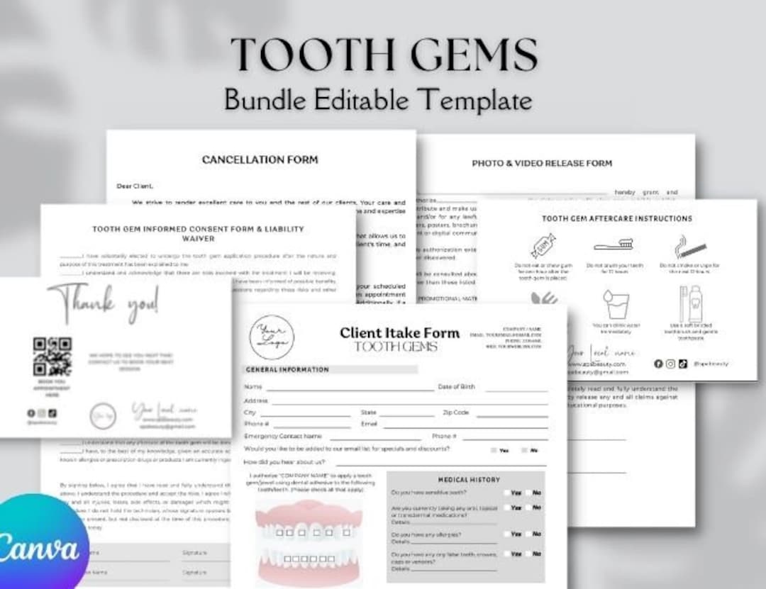 Editable and Printable Tooth Gem Consent Form, Tooth Gem Business Forms ...