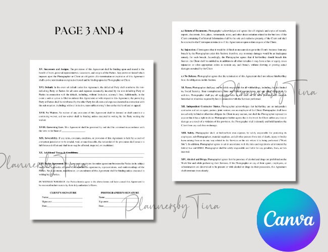 Editable Photography Service Contract Template, Photographer Service ...