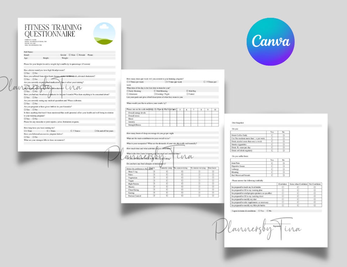 Editable Fitness Personal Training Questionnaire New Patient Intake ...