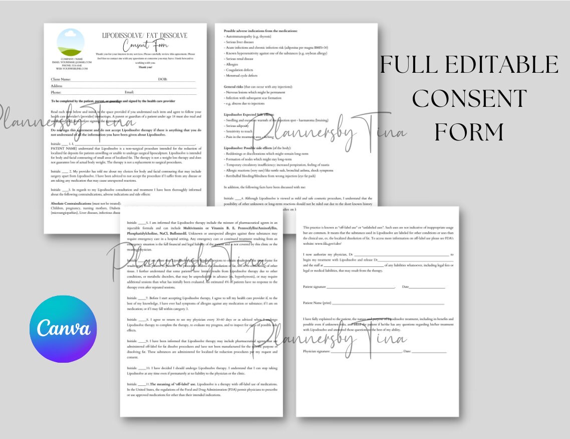 Editable Fat Dissolve Consent Form Fat Dissolving Bundle Forms 8082