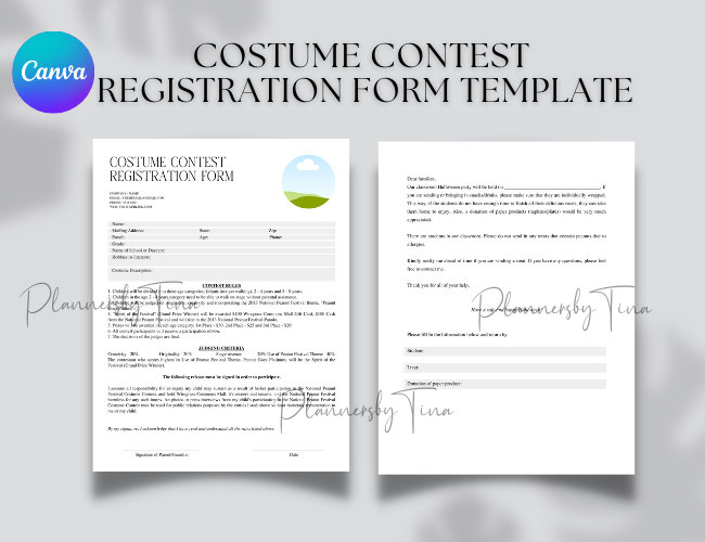 Editable Halloween Costume Contest Registration Form Template, Costume ...