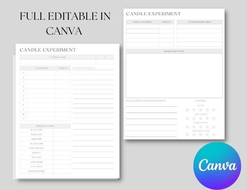 Printable and Editable Candle Recipe, Candle Testing Template Form ...