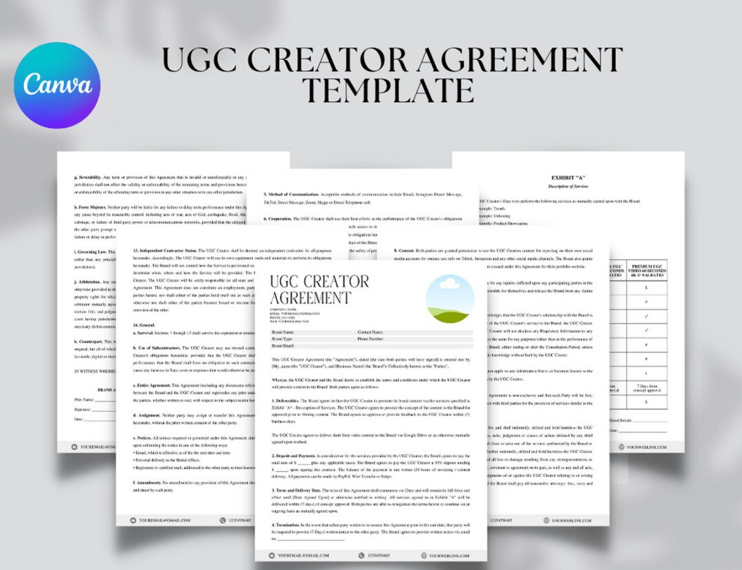 Editable Profesional UGC Creator Agreement Template, UGC Contract ...