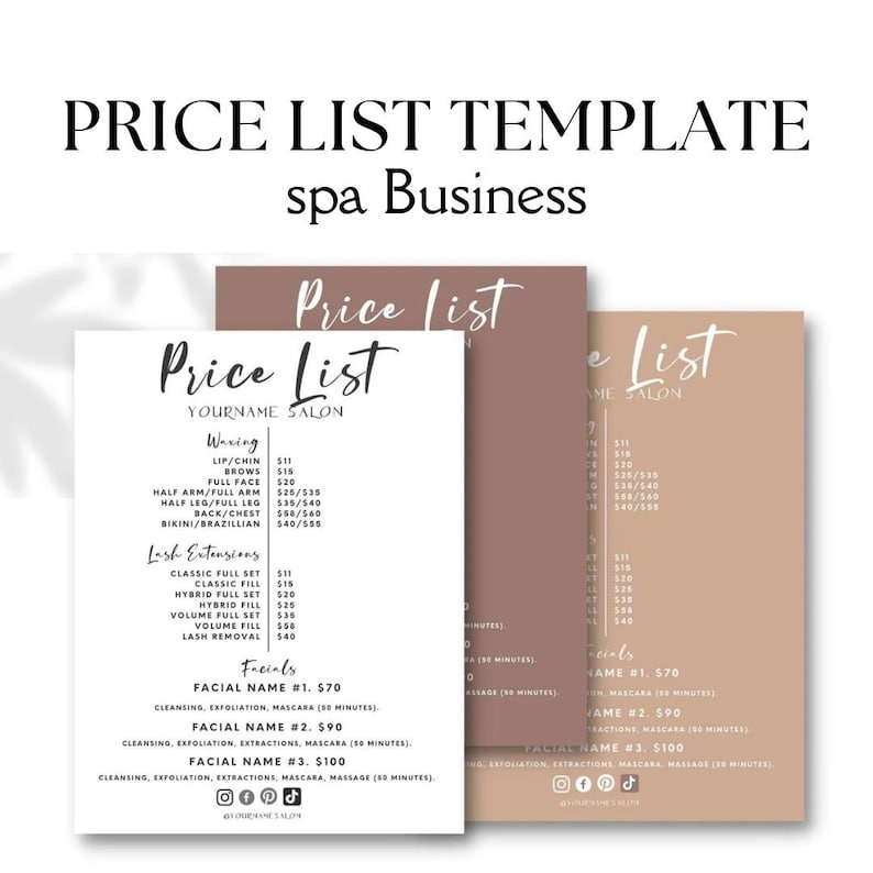 Editable and Printable Spa Business Price List Template, Esthetician ...