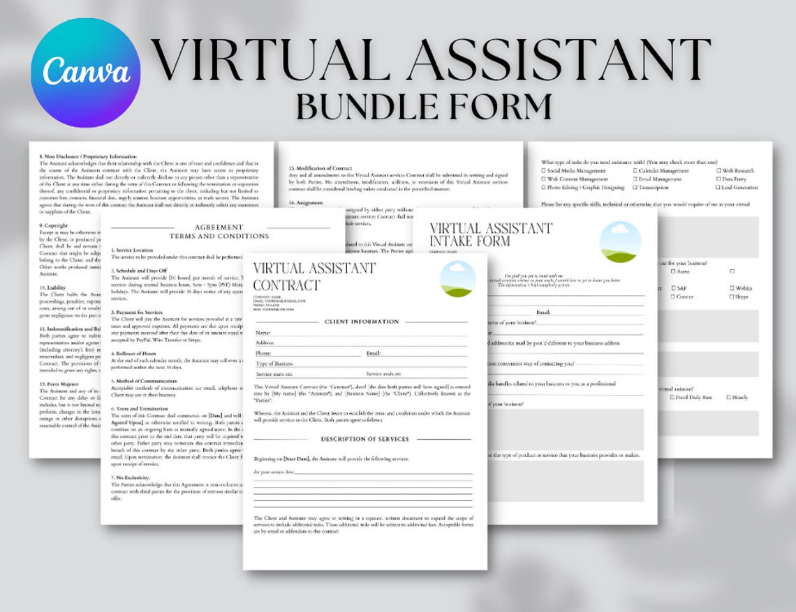 Editable and Printable Virtual Assistant Bundle Forms Editable Template ...