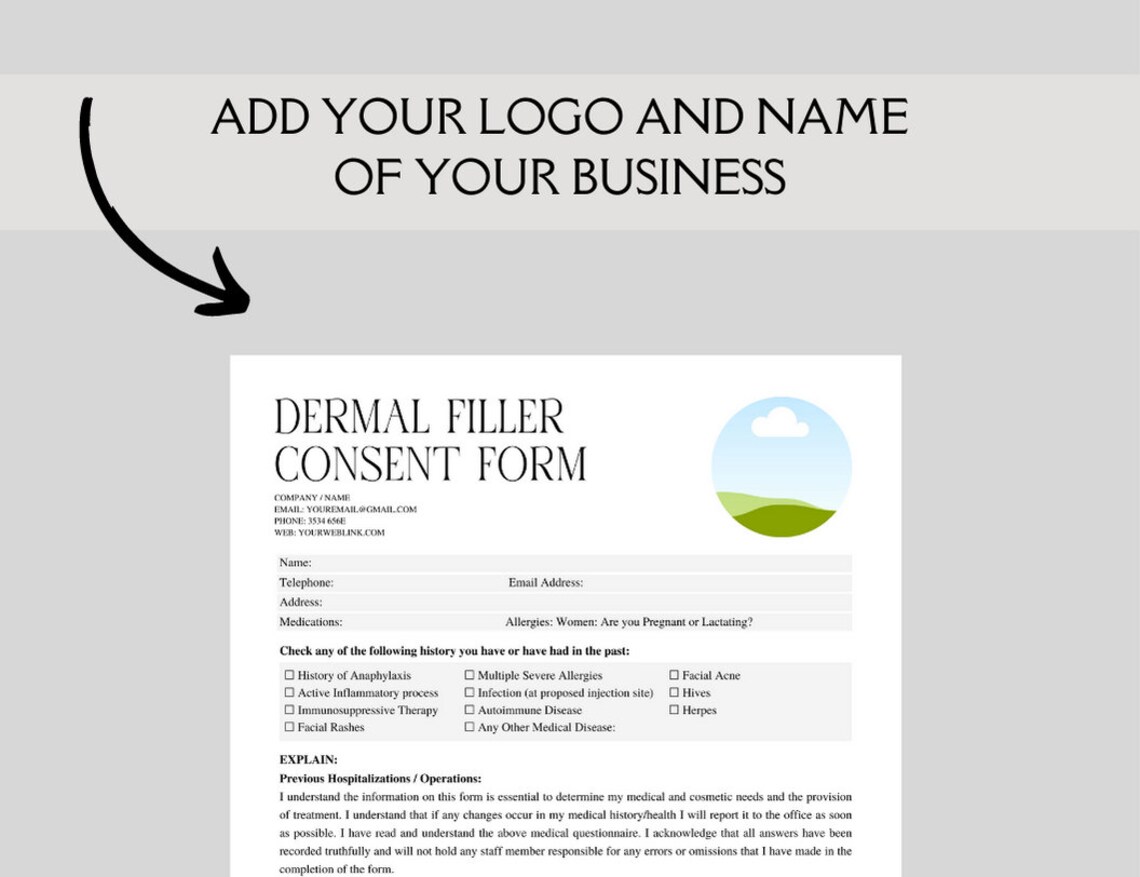 Editable and Printable Dermal Filler and Dental Infiltrate Consent Form ...