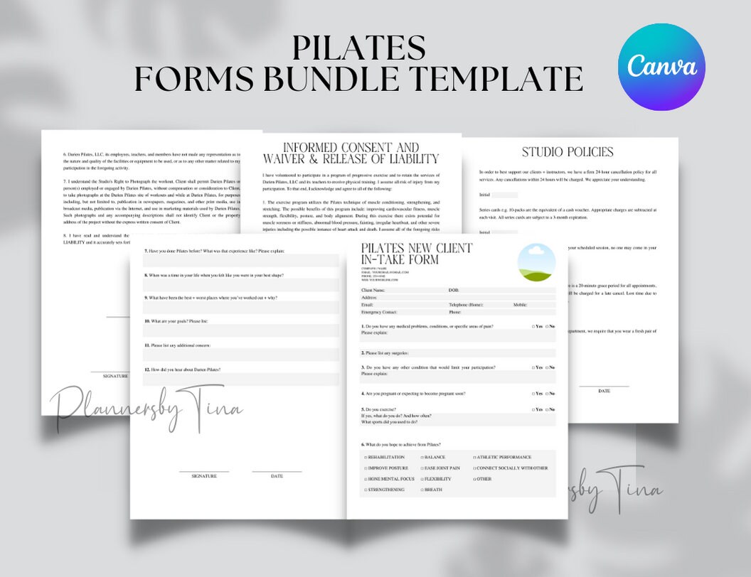 Editable Pilates Studios New Client Intake Form Template, Pilates ...