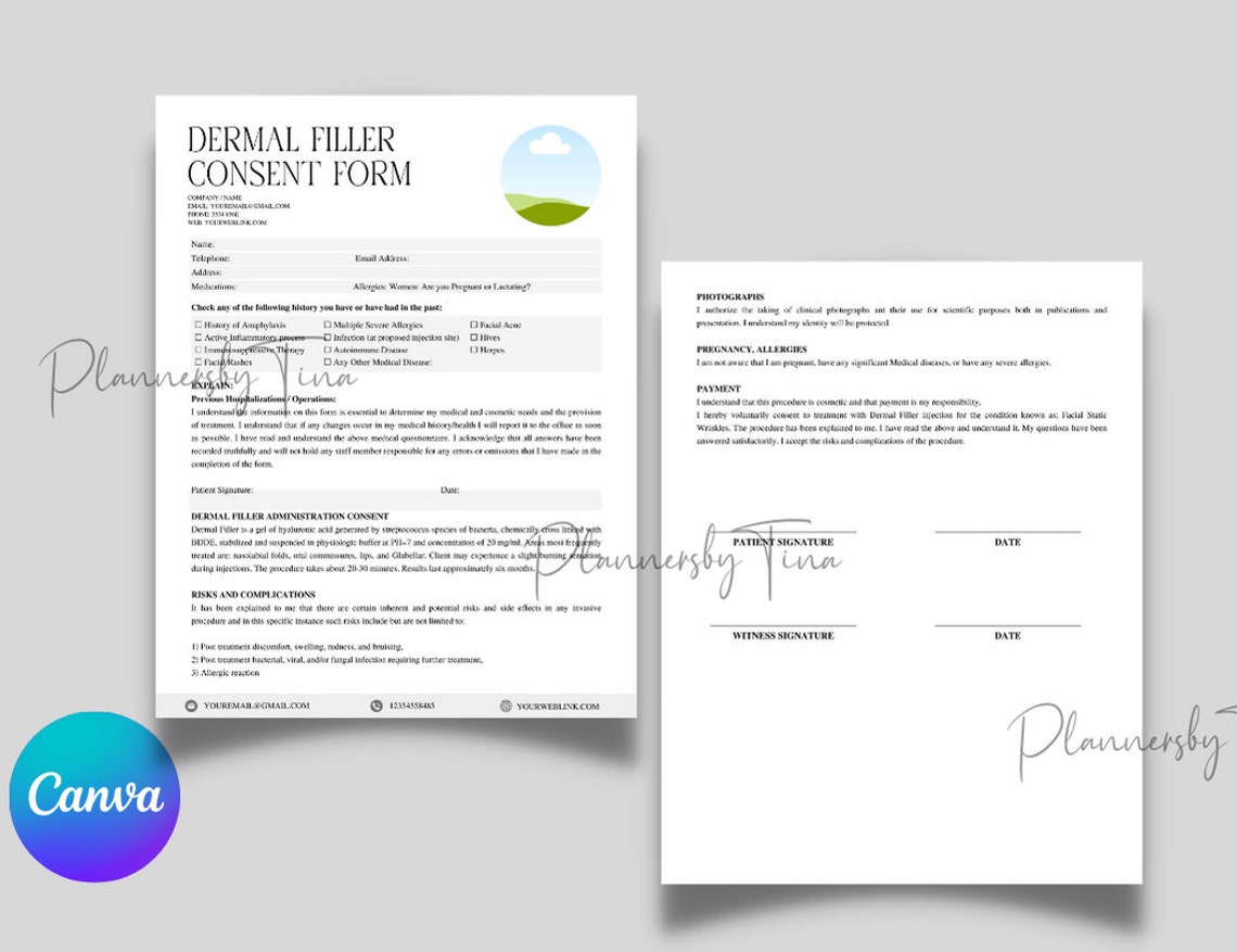 Editable and Printable Dermal Filler and Dental Infiltrate Consent Form ...