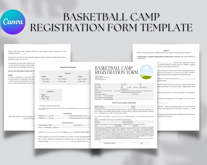 Editable and Printable Basketball Camp Registration Form Template ...