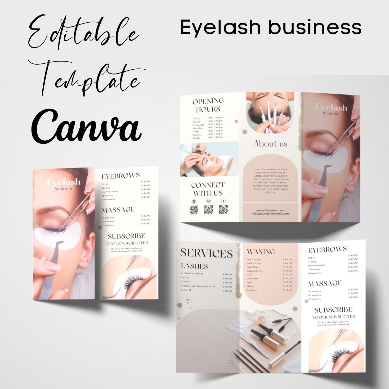 Editable and Printable Lash Extension Trifold Brochure Template ...