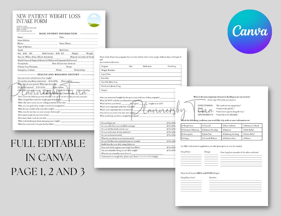 Editable New Patient Weight Loss Intake Form Template, Weight Loss ...