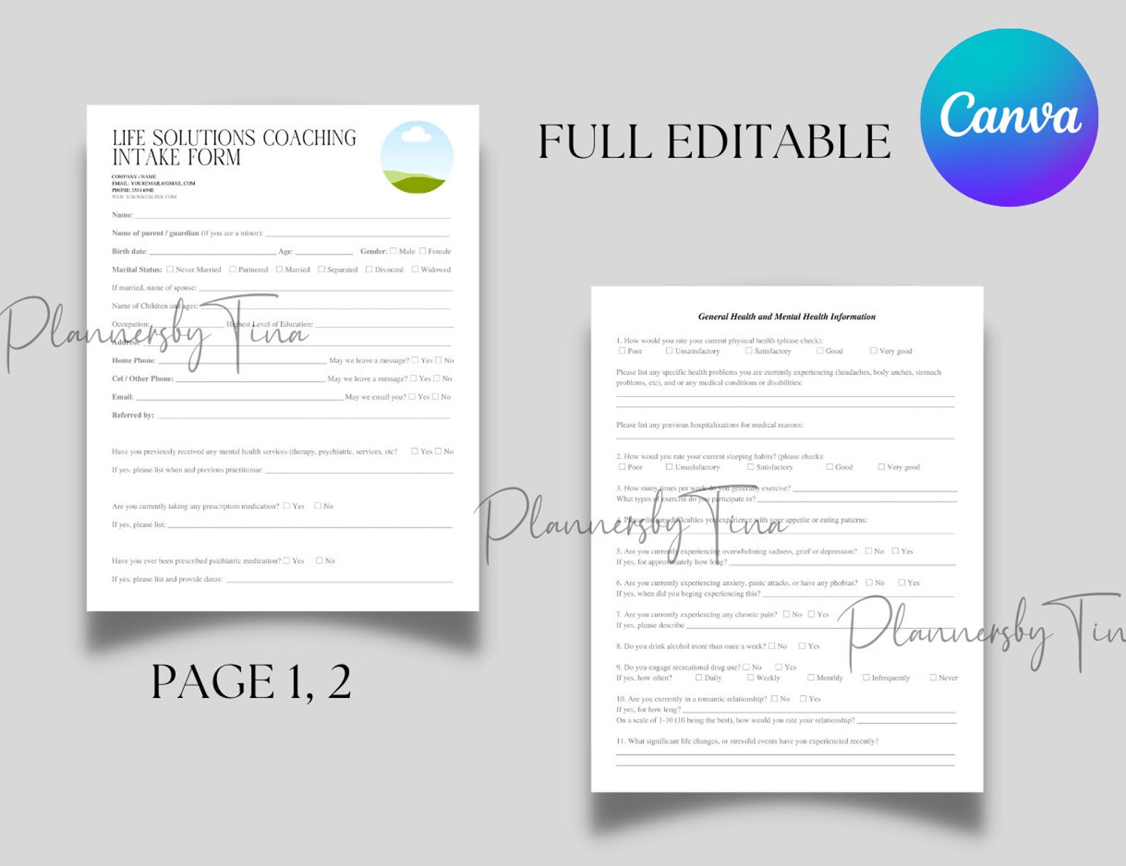 Editable and Printable Life Solutions Coaching Client Intake Form ...