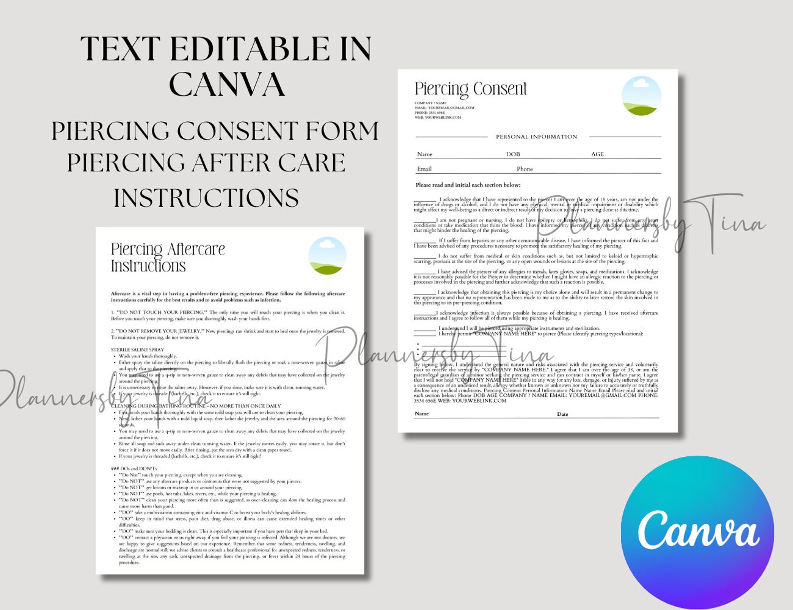 Editable and Printable Body Piercing Bundle Client Intake Form ...