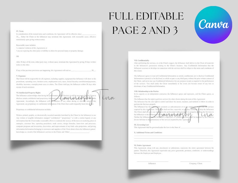 Editable and Printable Social Media Influencer Contract Template ...