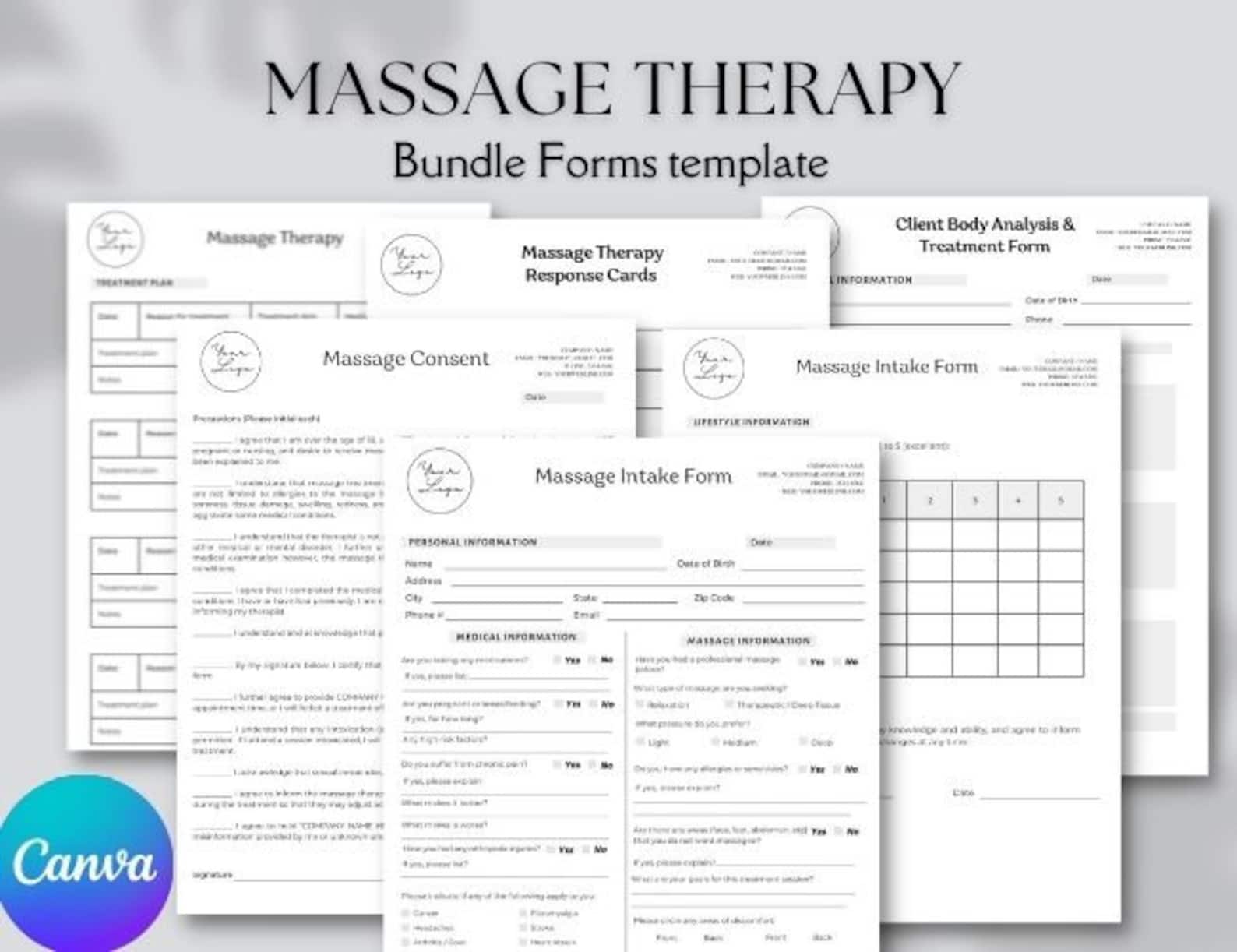 Editable and Printable Massage Therapist Client Forms, Massage Business ...