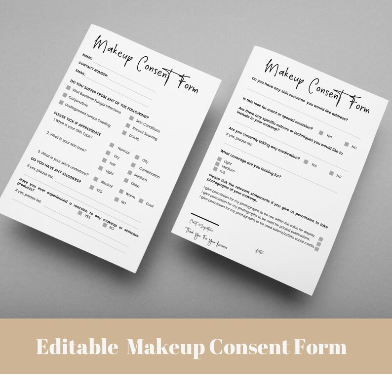 Editable and Printable Makeup Consent Form Makeup - Etsy
