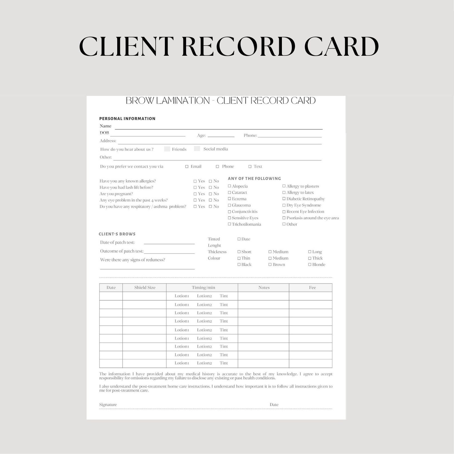 Editable Brow Lamination Template Bundle, Brow Lamination Care Cards ...