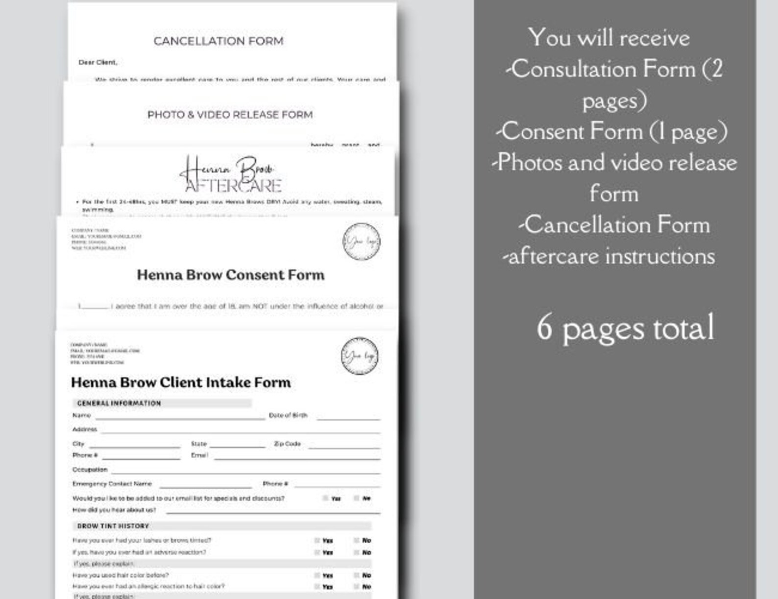 Editable and Printable Henna Brow Form Template, Editable Henna Brows ...