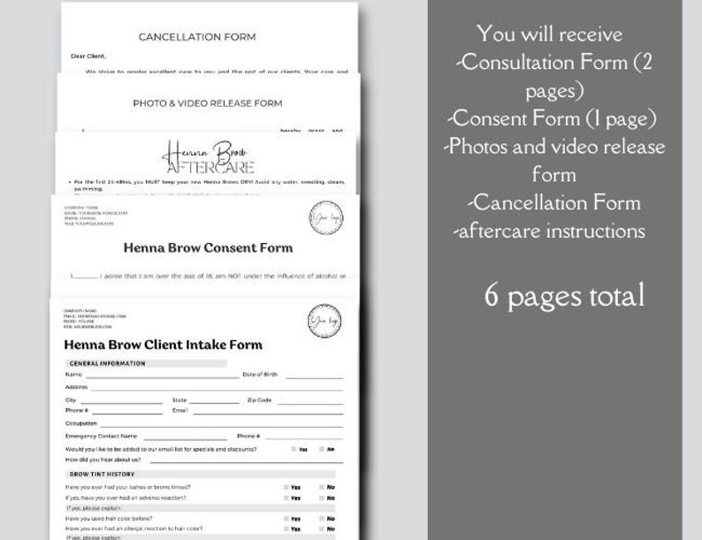 Editable and Printable Henna Brow Form Template, Editable Henna Brows ...