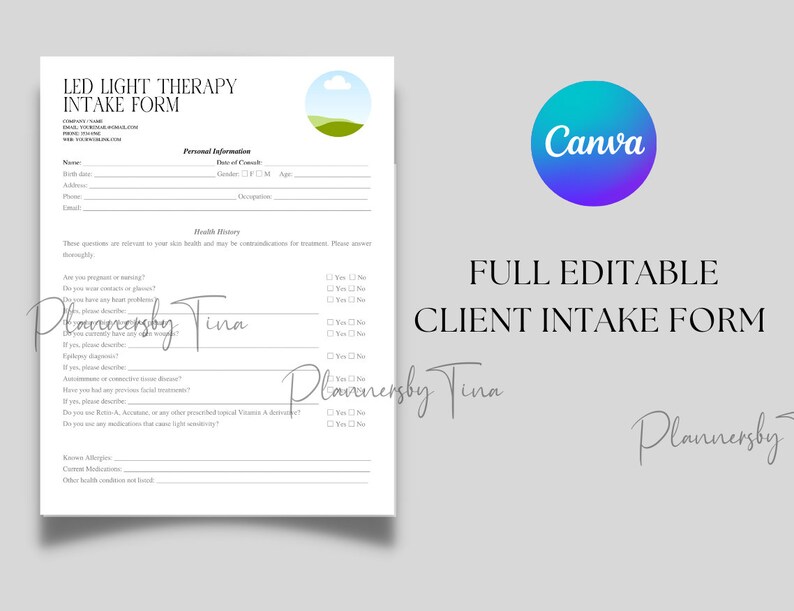 Editable LED Light Therapy Bundle Form Template, LED Light Emitting ...