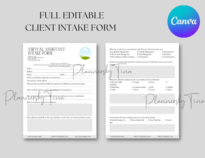Editable and Printable Virtual Assistant Intake Client Form Template, Virtual Assistant Business ...
