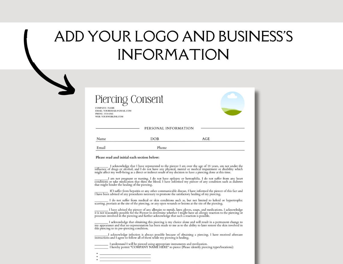 Editable and Printable Body Piercing Bundle Client Intake Form ...