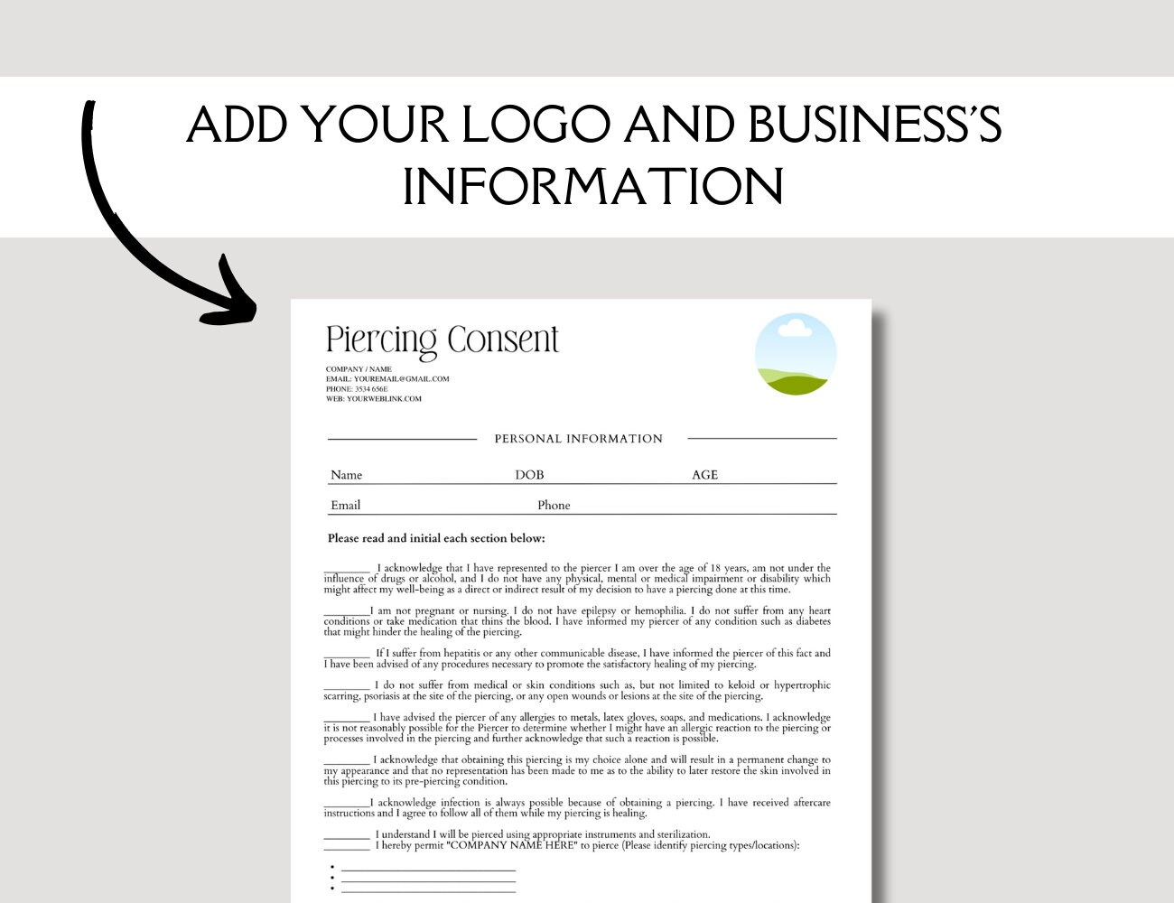Editable and Printable Body Piercing Bundle Client Intake Form ...