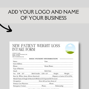 Editable New Patient Weight Loss Intake Form Template, Weight Loss ...